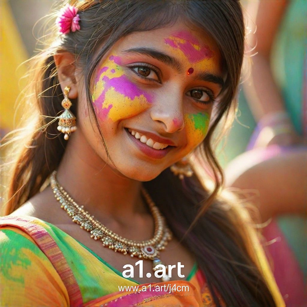 Colorful Holi Makeup on Young Girl - a1.art