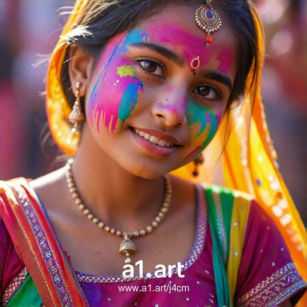 Colorful Indian Women's Dress with Jewelry - a1.art
